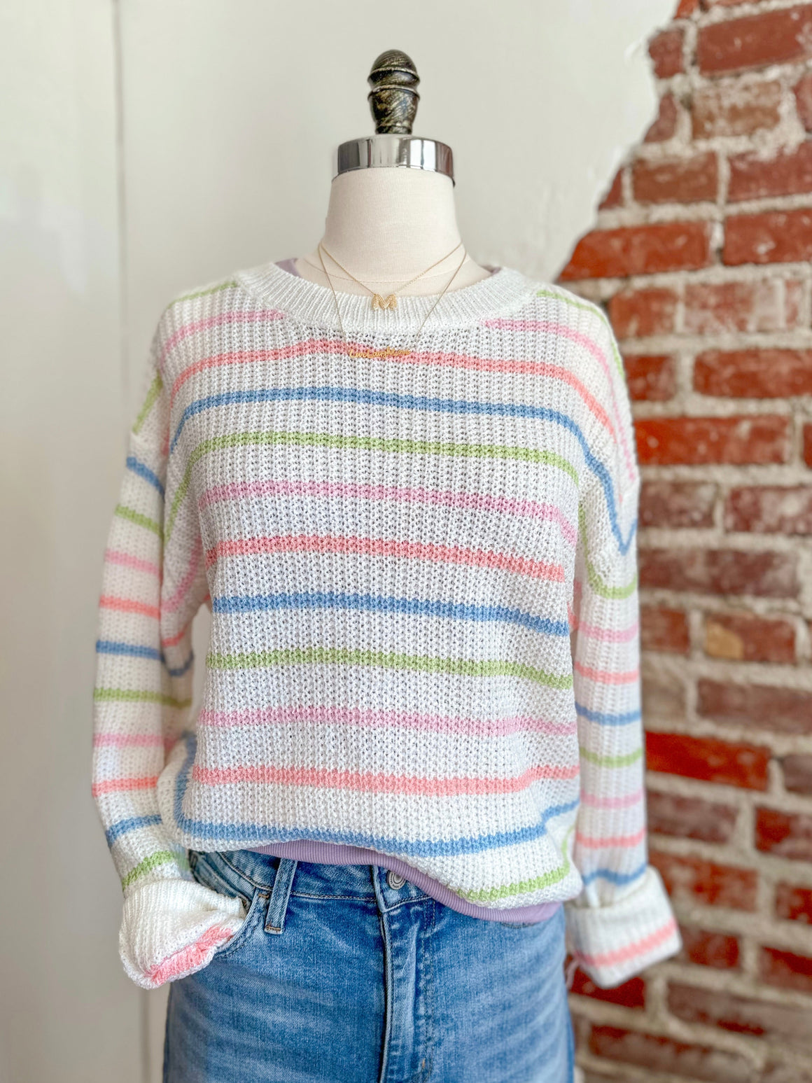Sadie Mulit Color Spring Stripe Pullover Sweater-sweater-Carolyn Jane's ...